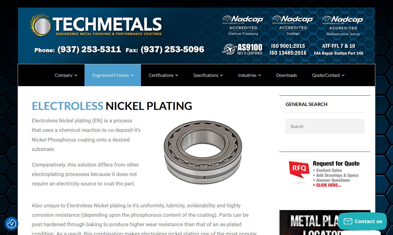 Techmetals, Inc. | Electroless Nickel Plating Companies